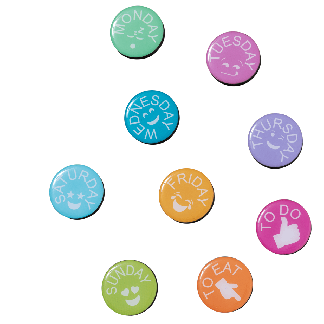 Magneter runde til glastavle og whiteboard med alle ugedage